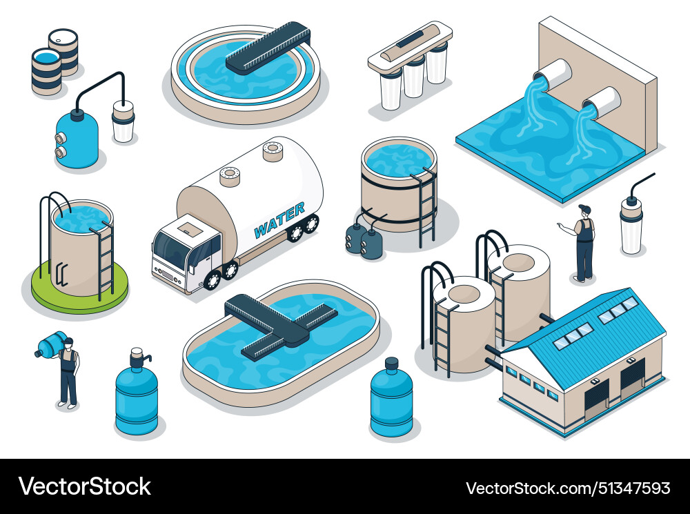 Water purification 3d isometric mega set Vector Image