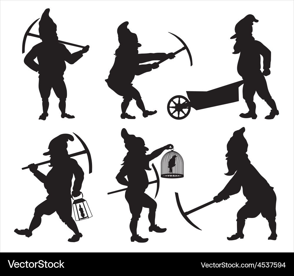 Gnome Mining Silhouettes Royalty Free Vector Image