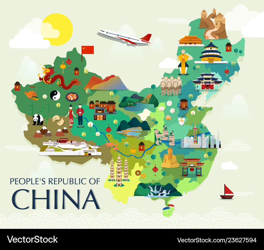 Map of china attractions Royalty Free Vector Image