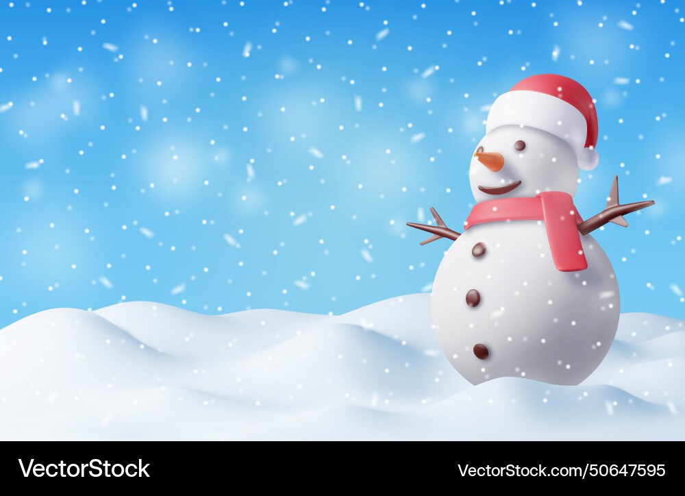 3d winter christmas background snowman and snow Vector Image