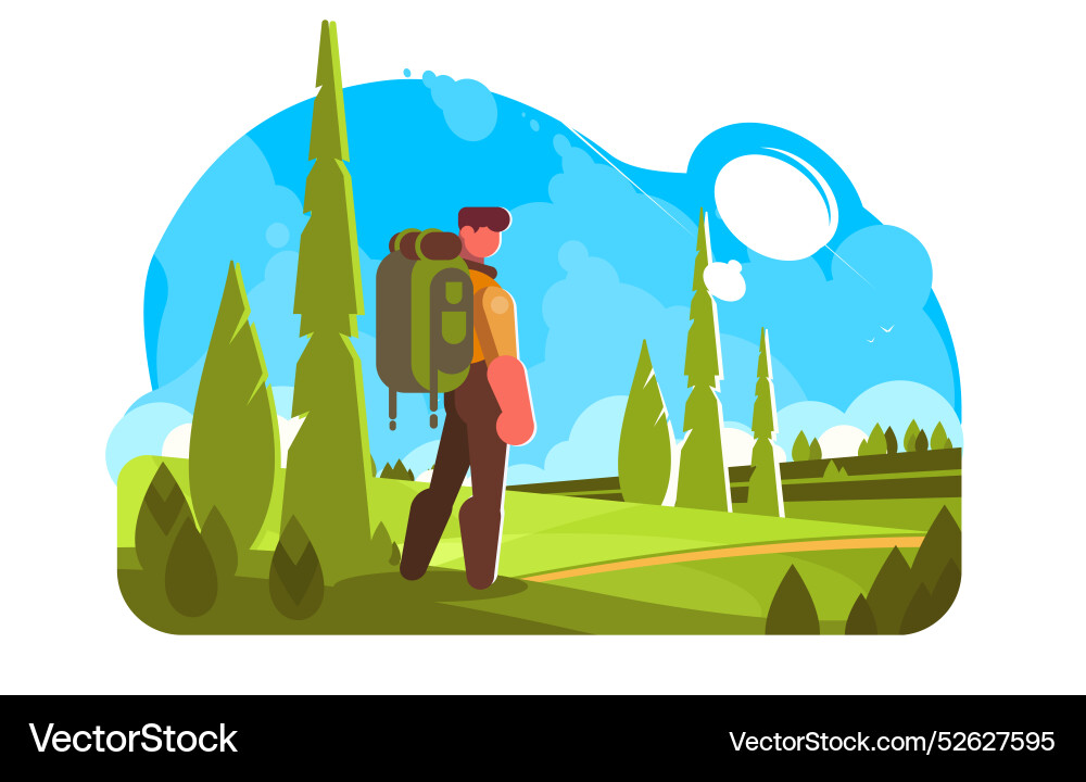 Hiker in mountain landscape Royalty Free Vector Image