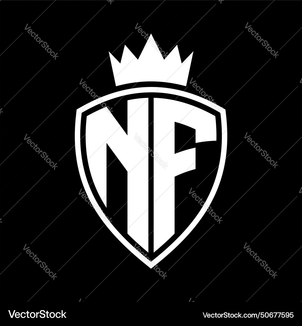 Nf letter monogram shield and crown outline shape Vector Image