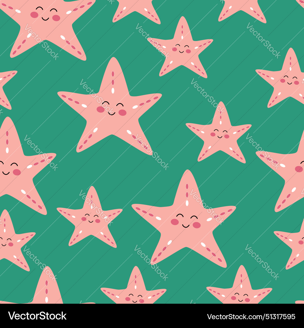 Seamless pattern pink cartoon starfish Royalty Free Vector