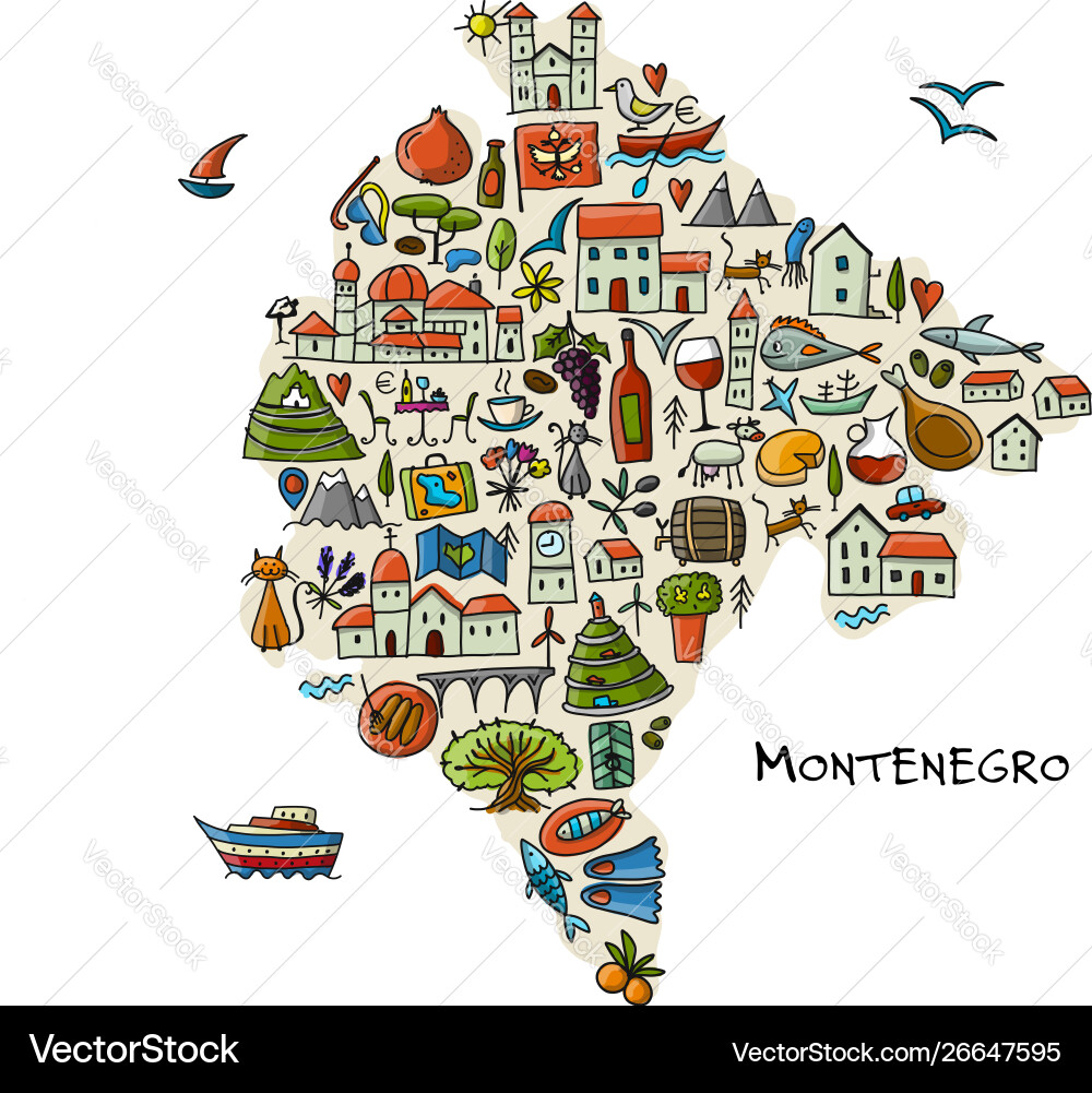 Travel map montenegro for your design Royalty Free Vector