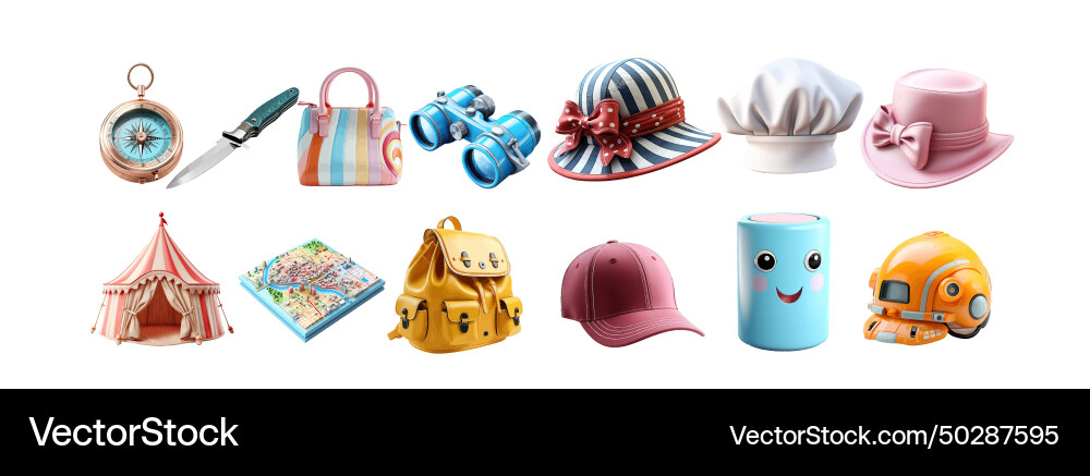 Vibrant collection of everyday objects and cartoon