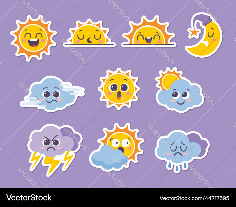 Weather forecast emoji sticker collection Vector Image