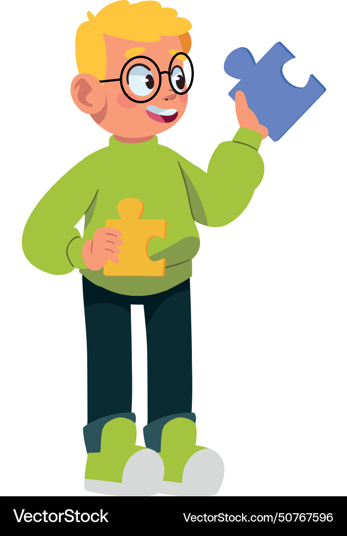 Autism boy with puzzle Royalty Free Vector Image