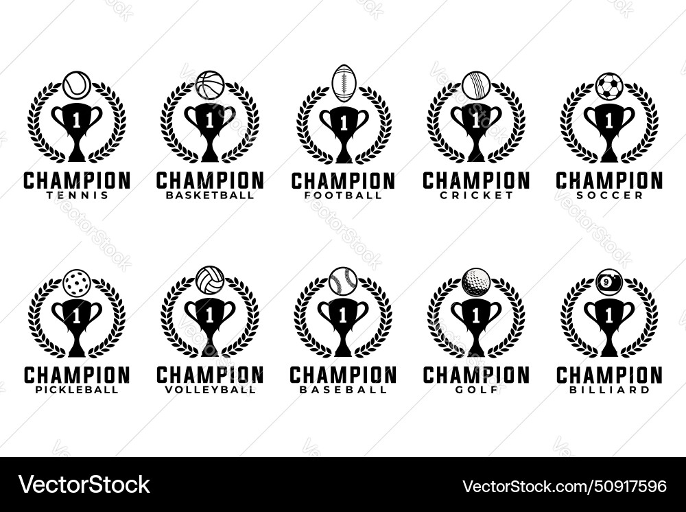 Champion trophy award sport graphic set Royalty Free Vector