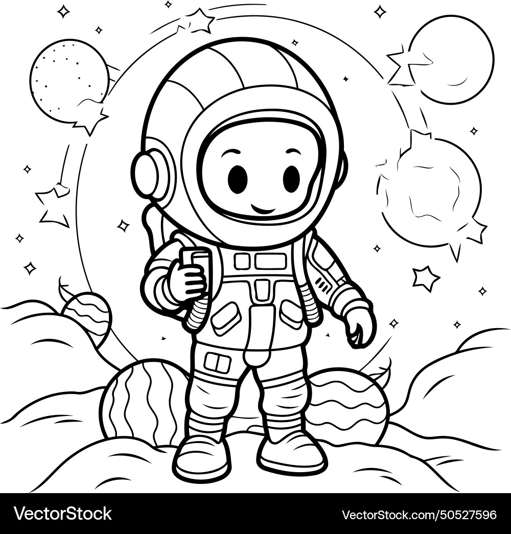 Coloring book for children astronaut in space Vector Image