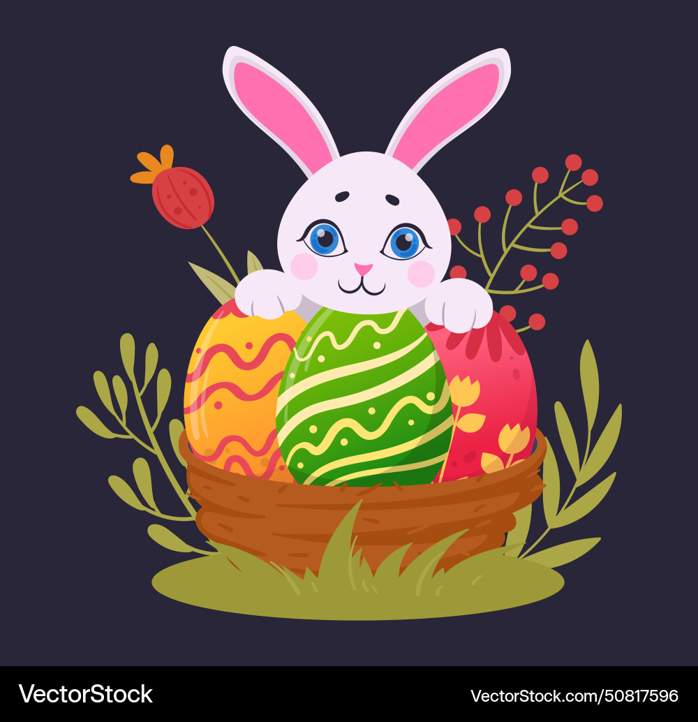 Cute rabbit hugging eggs bunny with easter Vector Image