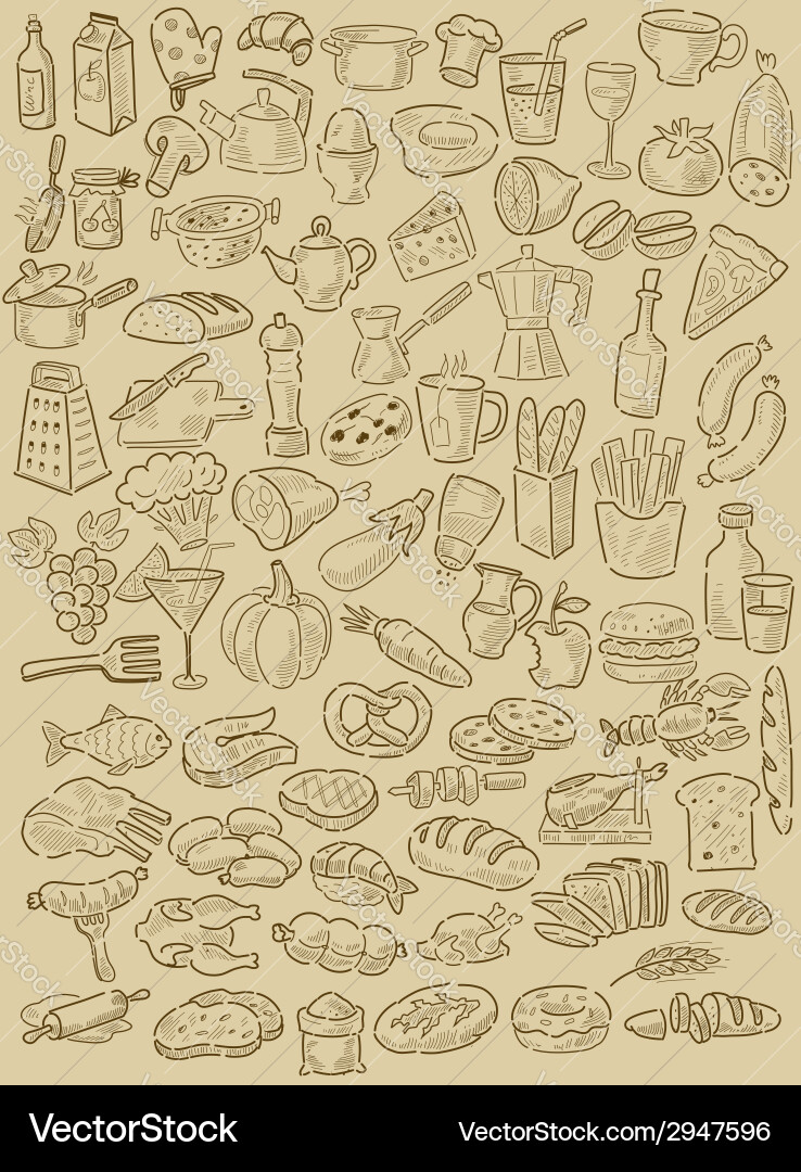 Hand drawn food Royalty Free Vector Image - VectorStock