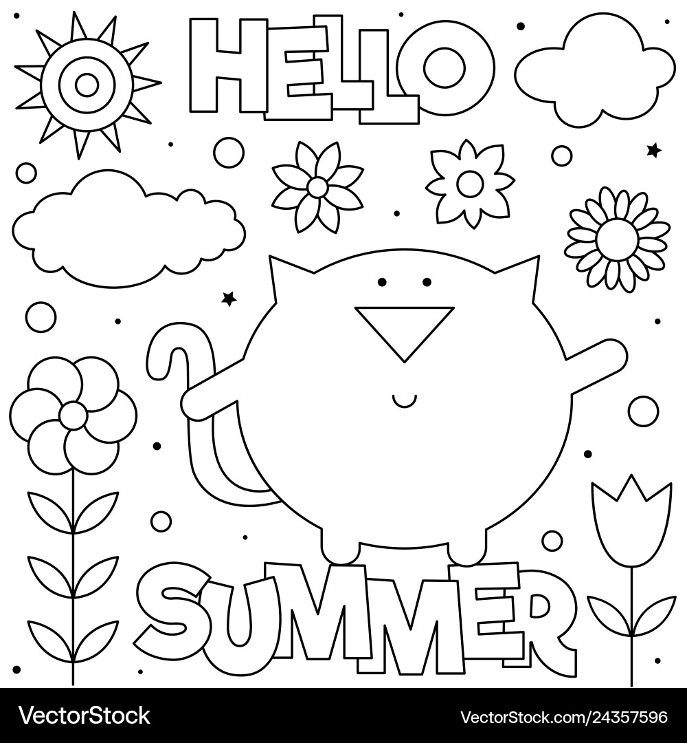 Hello summer coloring page Royalty Free Vector Image