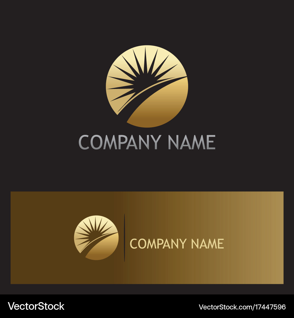 Sun rise solar gold logo Royalty Free Vector Image