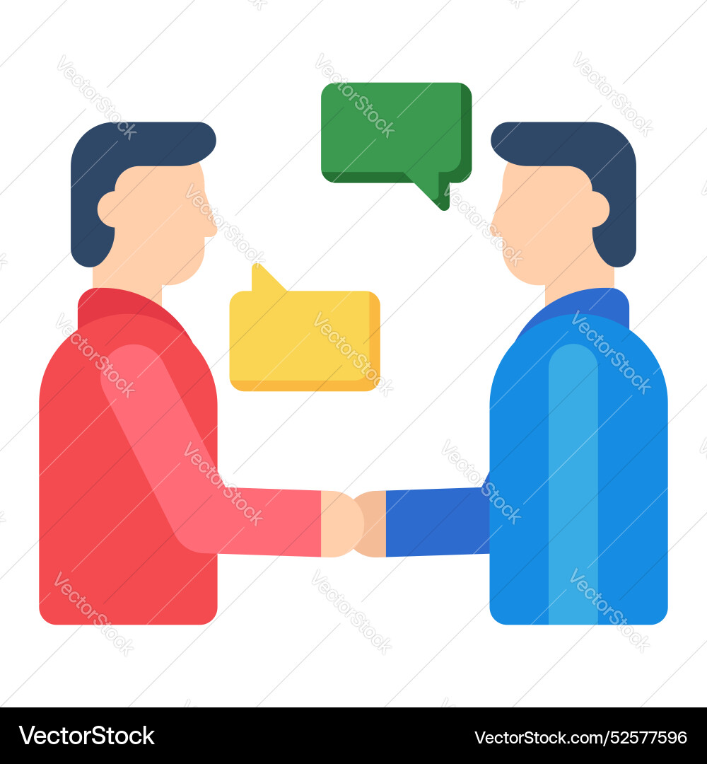 Two persons shaking hands and having conversation Vector Image
