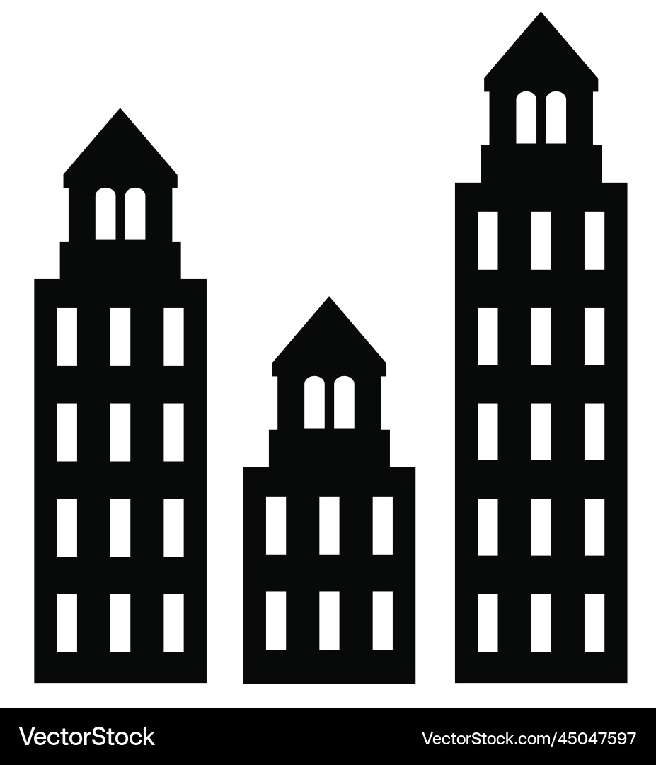 A flat black skyscraper and low-rise building Vector Image