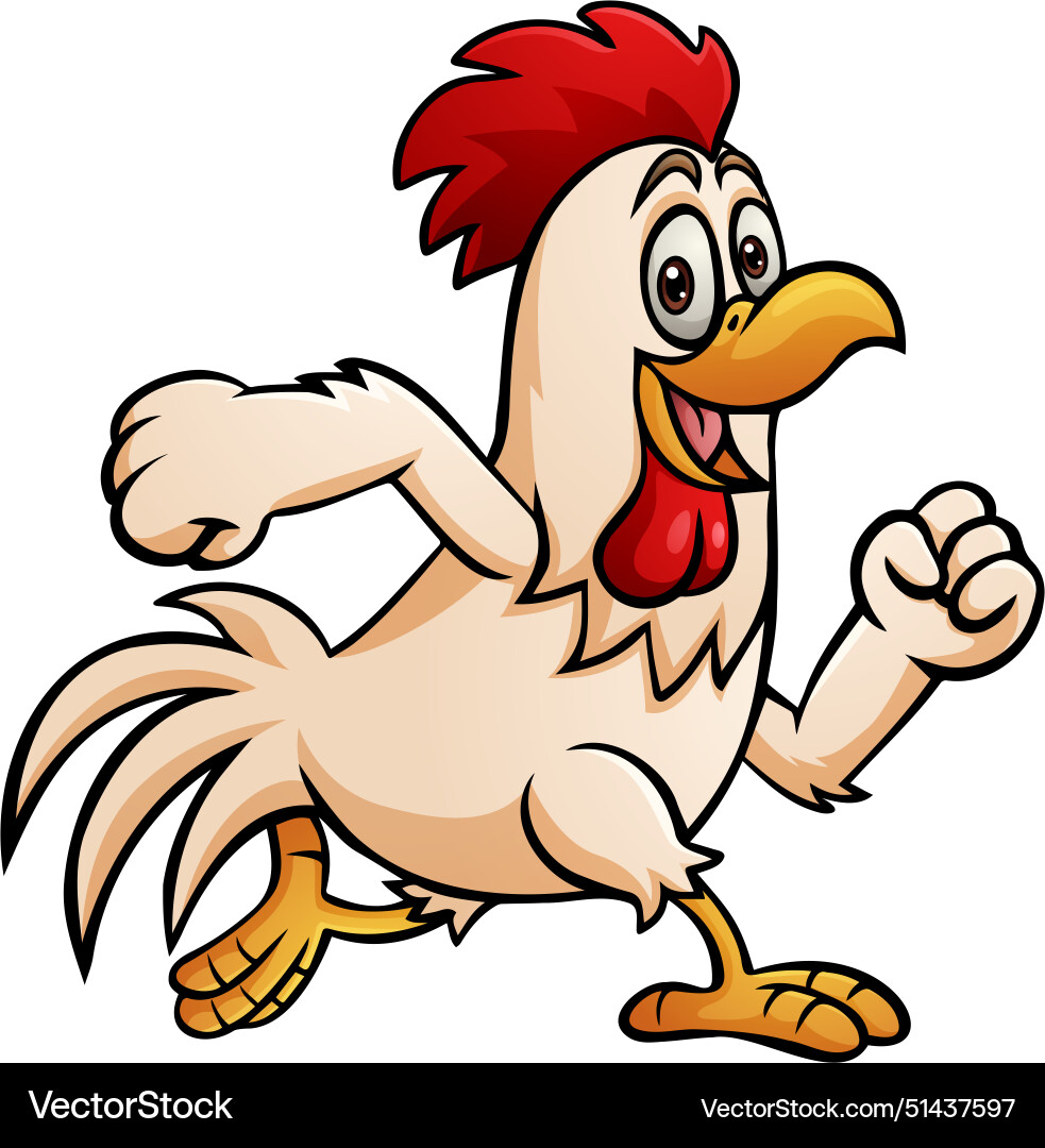 Cartoon happy rooster running Royalty Free Vector Image