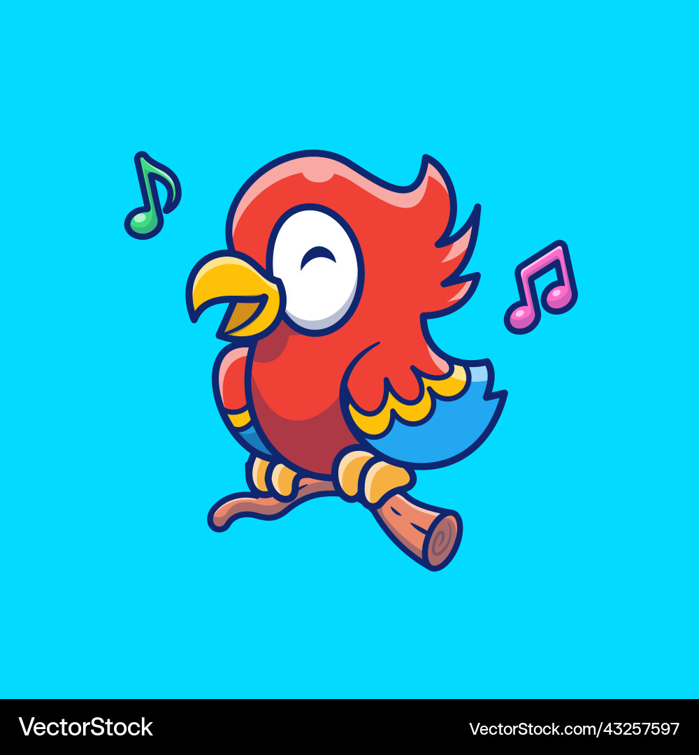 Cute parrot bird singing cartoon Royalty Free Vector Image