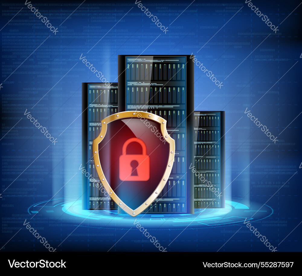 Cyber data protection shield with lock Royalty Free Vector