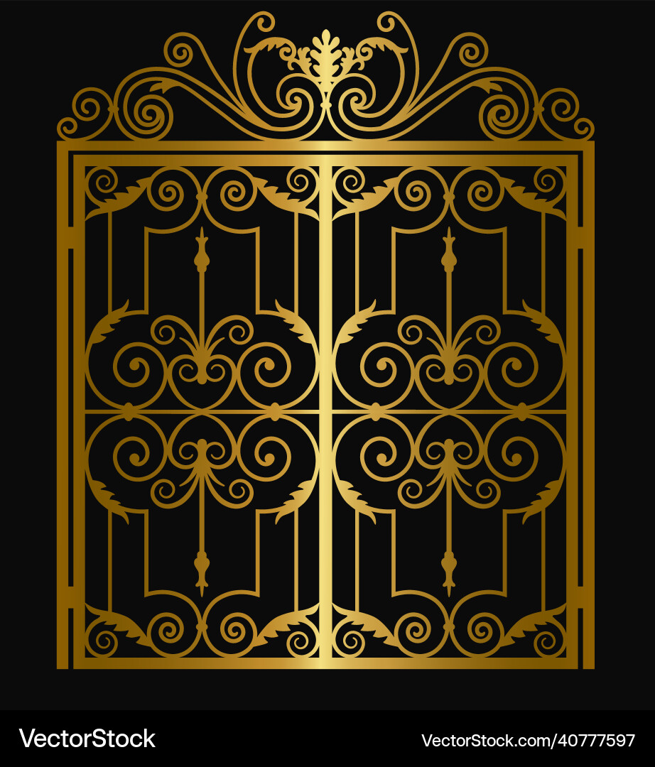 Golden wrought iron gates Royalty Free Vector Image