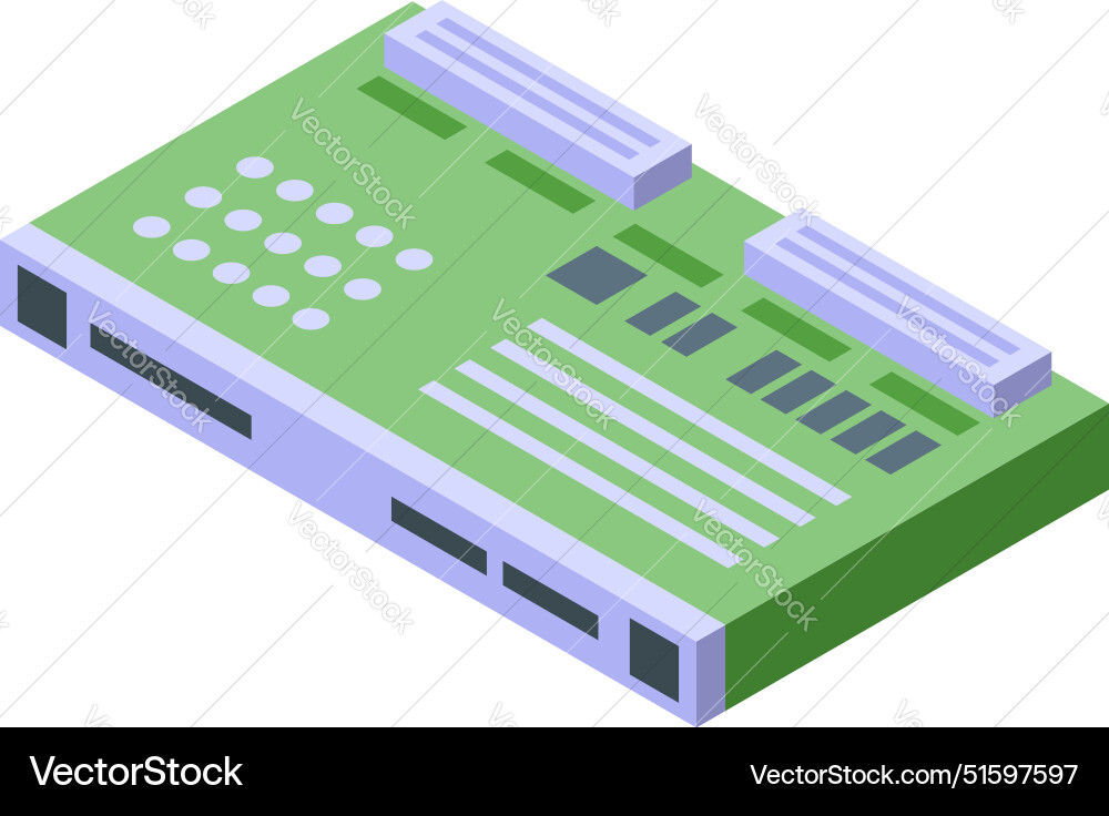 Green motherboard lying on white background Vector Image