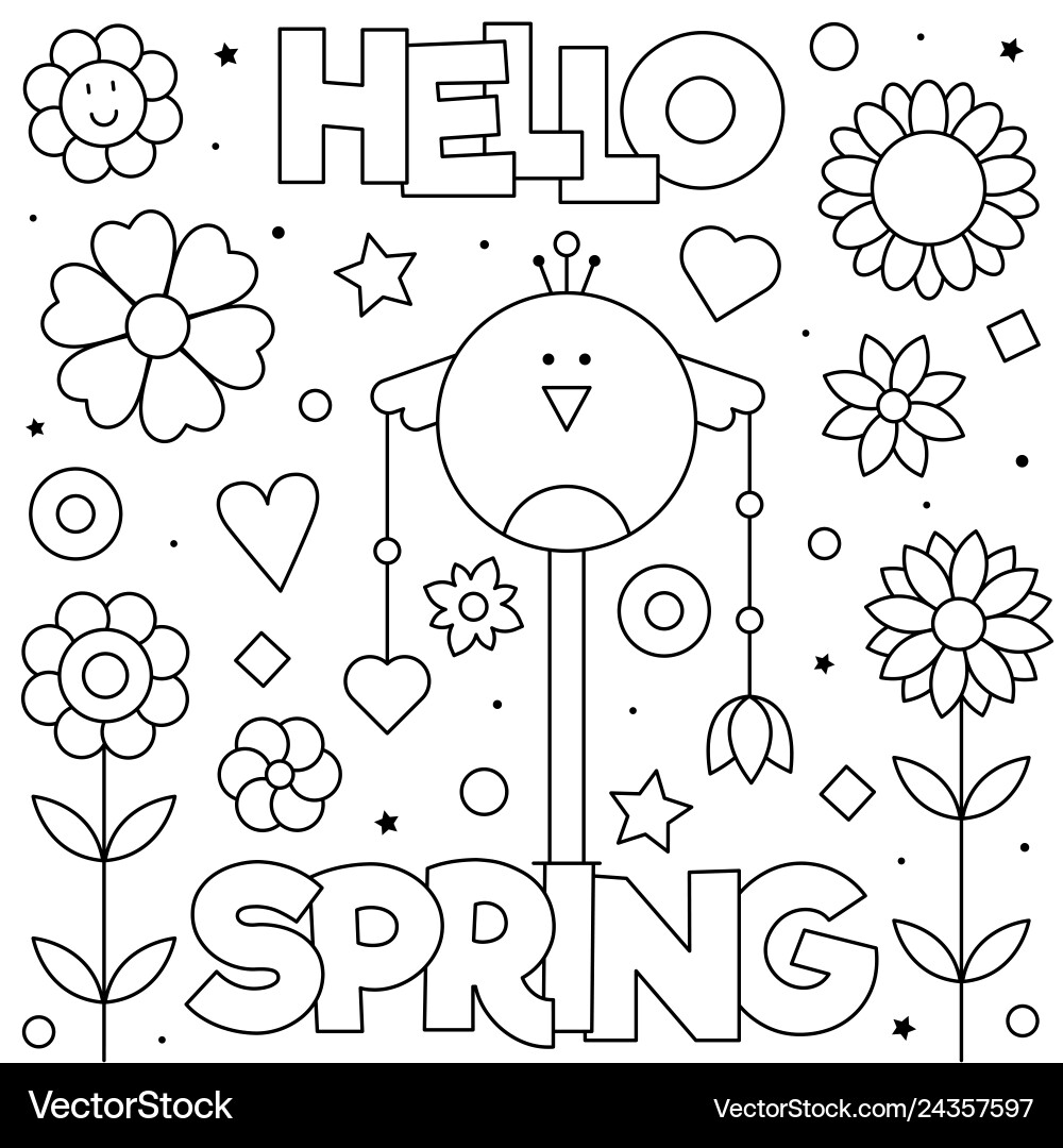Hello spring coloring page Royalty Free Vector Image