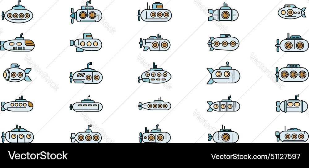 Submarine icons set color line Royalty Free Vector Image