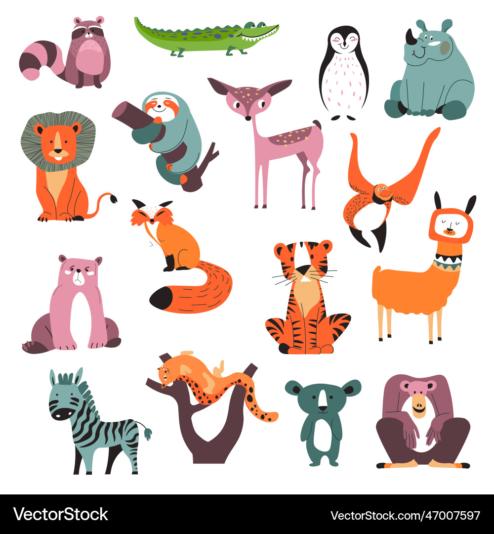 Wild animals small cartoon characters Royalty Free Vector