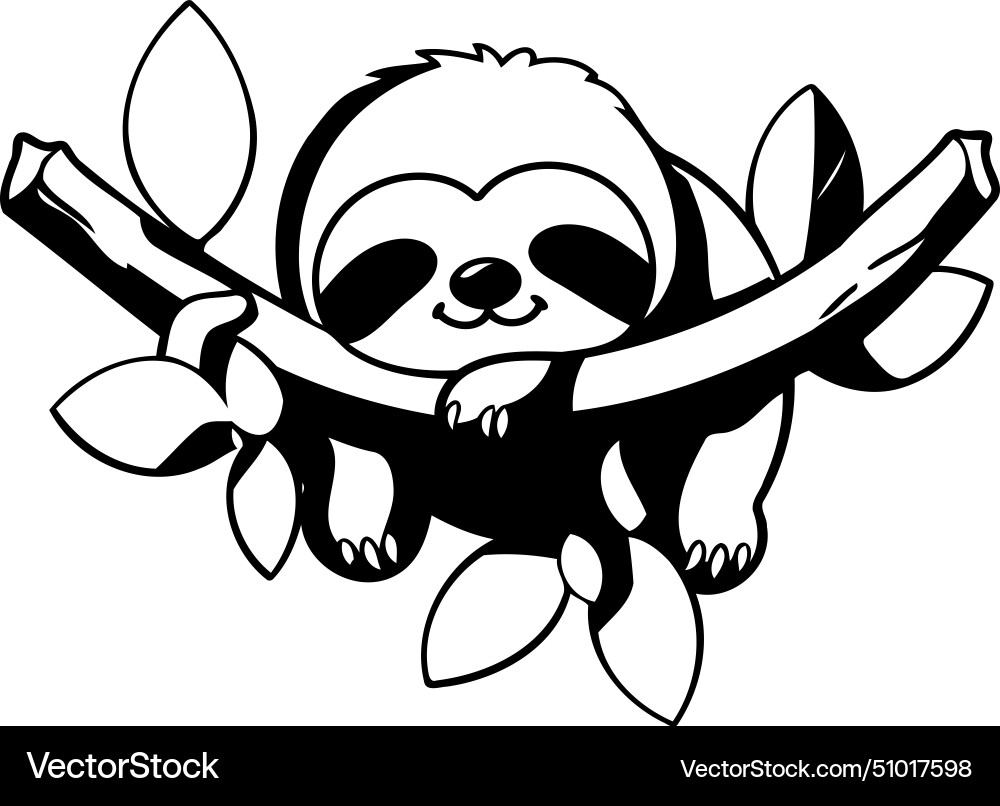 Cute cartoon sloth hanging on a tree branch Vector Image