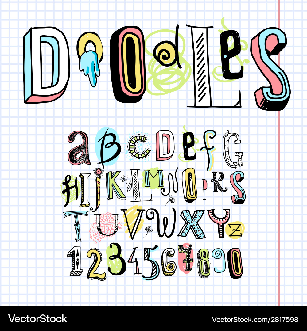 Doodle alphabet font notebook Royalty Free Vector Image