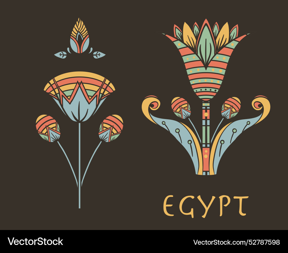 Egyptian floral colorful design element set Vector Image