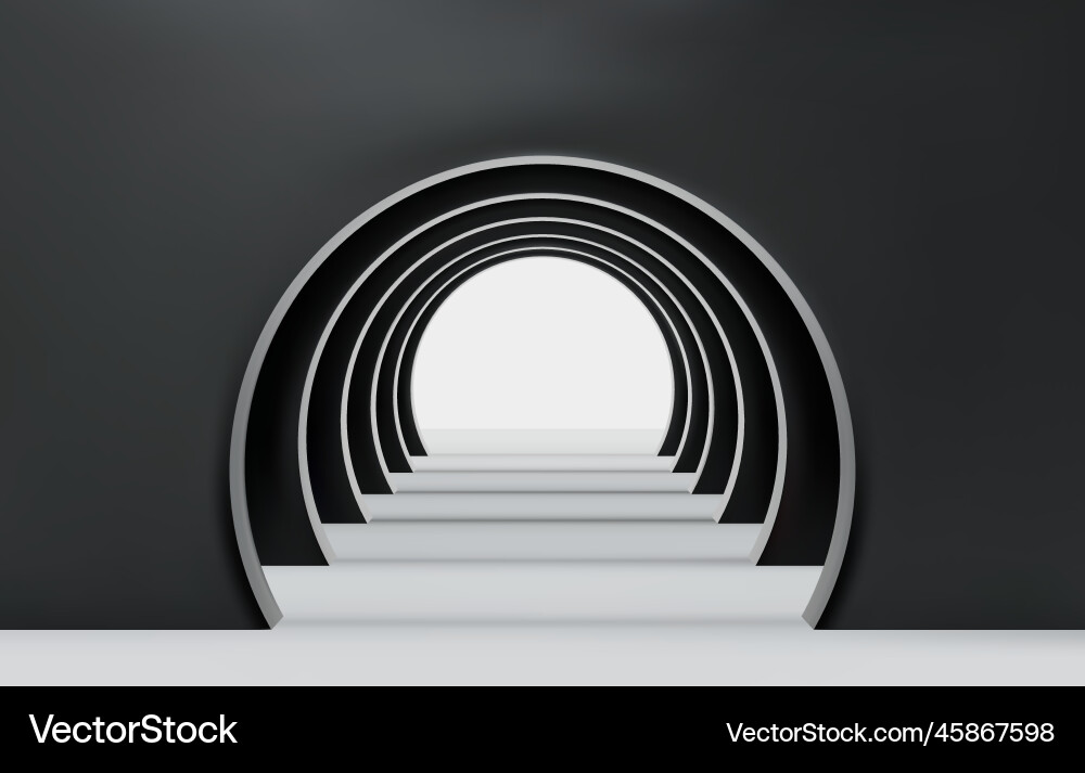 Emptyblack corridor of several round arches Vector Image