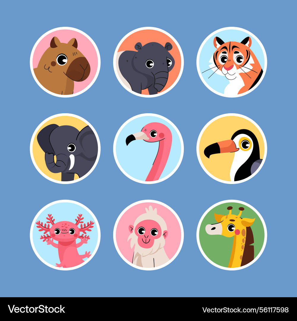 Exotic animals avatars collection Royalty Free Vector Image