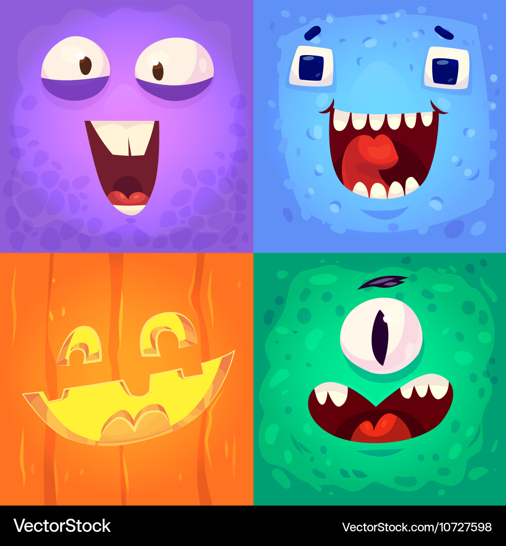 Halloween Monster Faces Set Royalty Free Vector Image