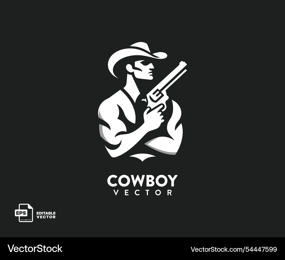 Cowboy with a revolver logo Royalty Free Vector Image