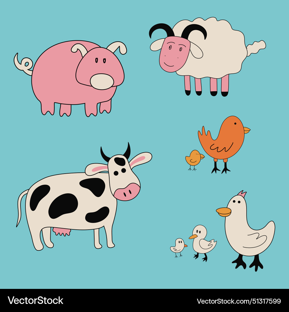 Drawing style of farm animals Royalty Free Vector Image