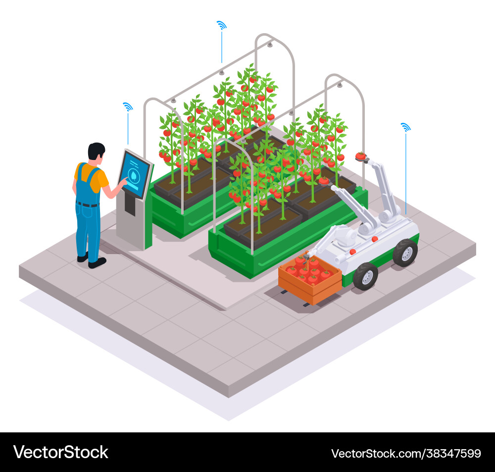 Modern greenhouse isometric colored concept Vector Image