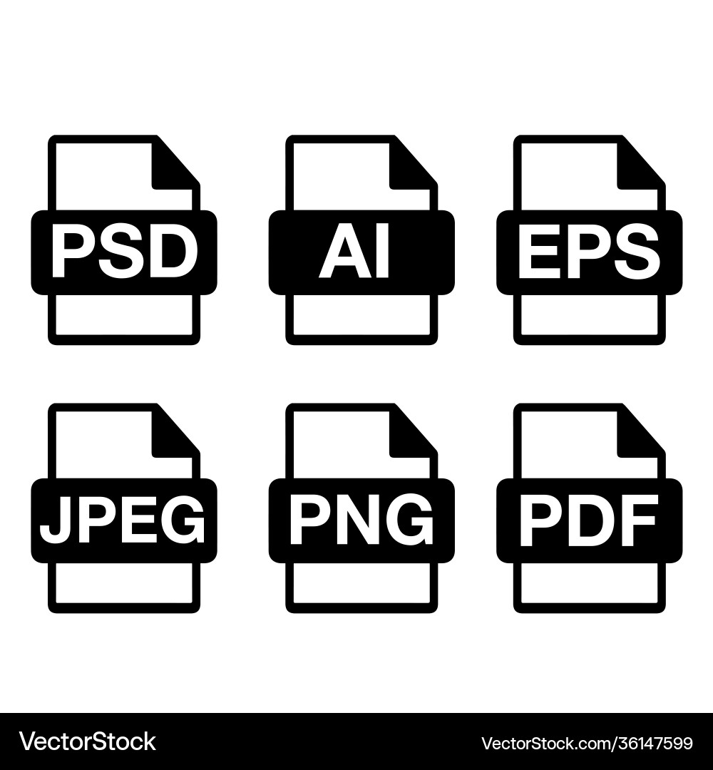 Psd ai eps jpeg png pdf file icons on simple Vector Image
