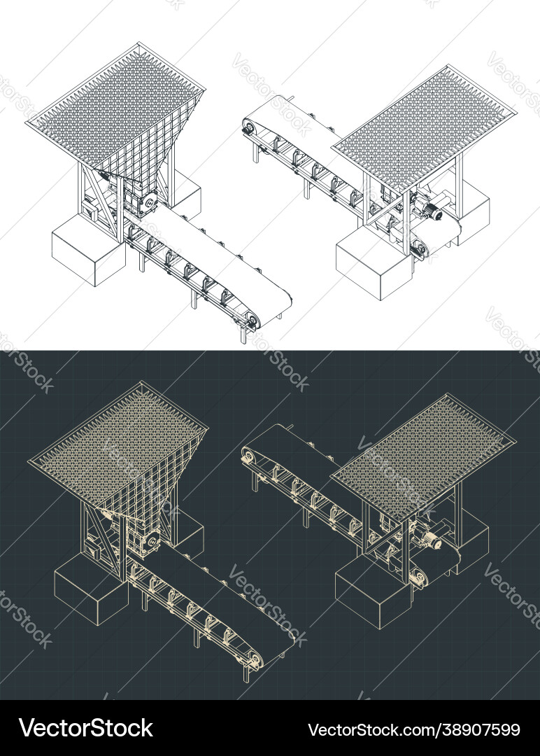 Rotary feeder isometric blueprints Royalty Free Vector Image