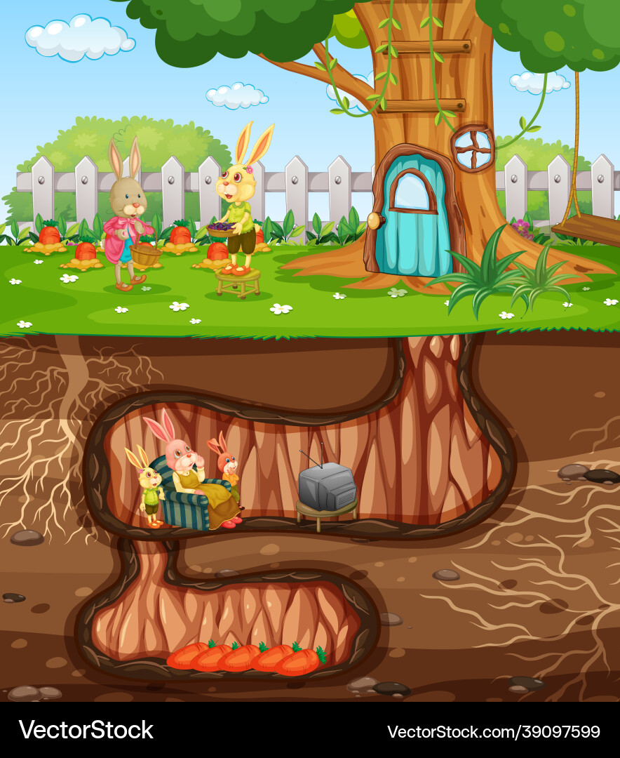 Underground rabbit hole with ground surface Vector Image