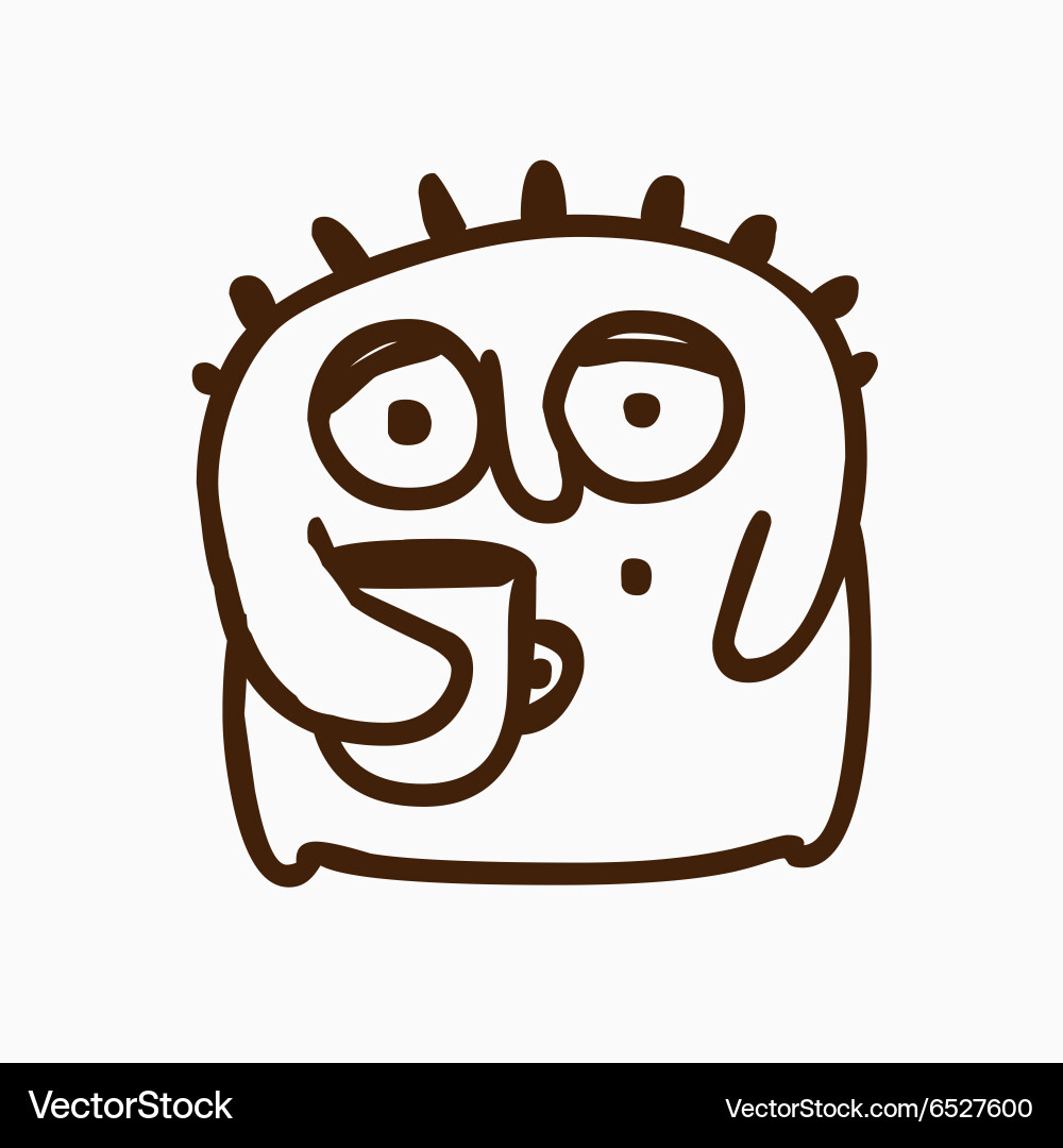 Alien drinking coffee outline Royalty Free Vector Image