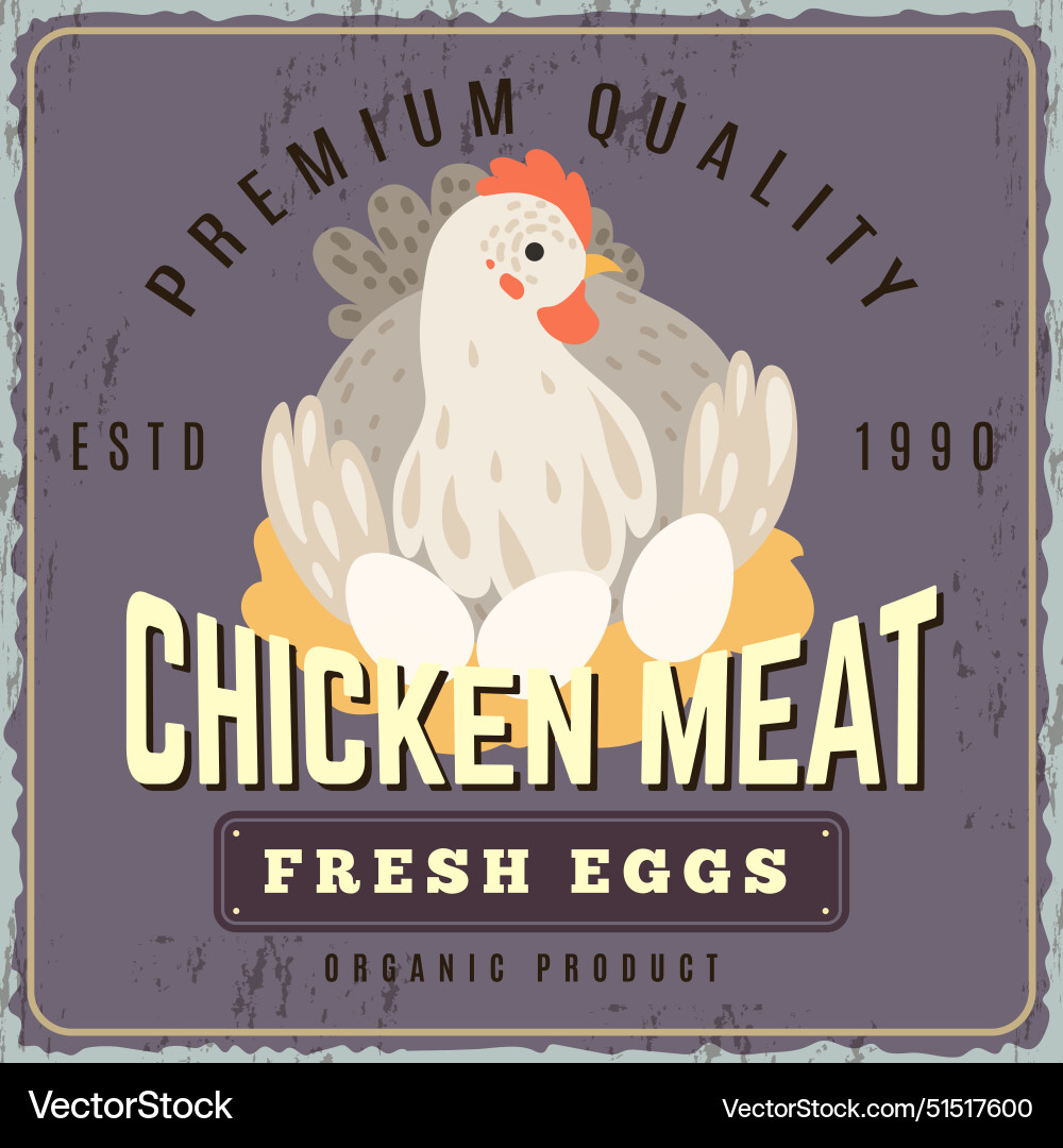 Chicken poster retro placard with eggs Royalty Free Vector