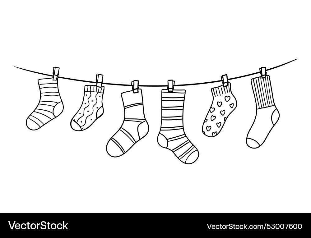 Clothesline with socks outline doodle Royalty Free Vector