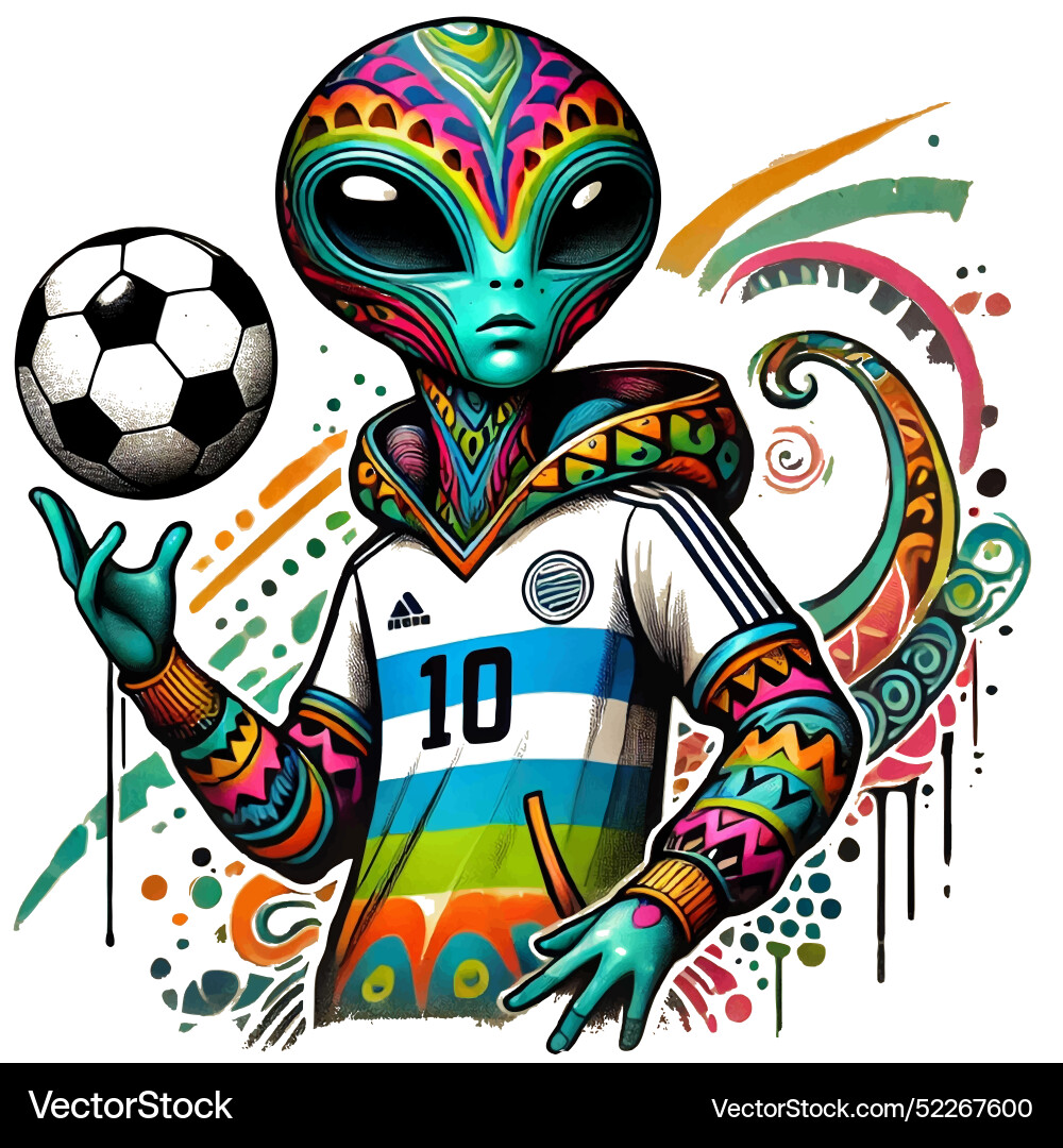 Colorful isolated graffiti style 3d alien soccer Vector Image