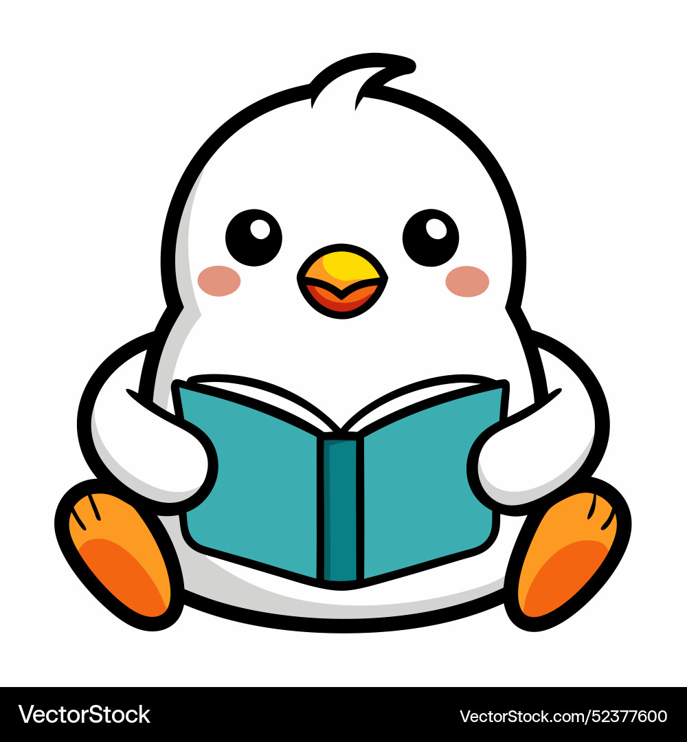 Coot duck reading kawaii Royalty Free Vector Image