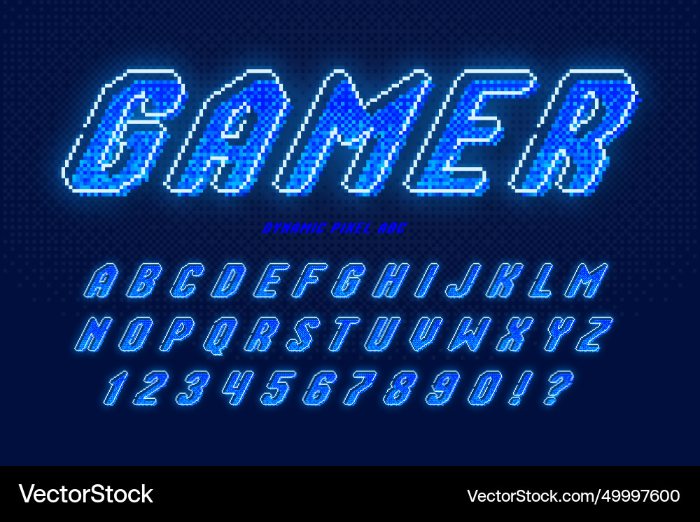 Dynamic pixel neon alphabet design stylized like Vector Image
