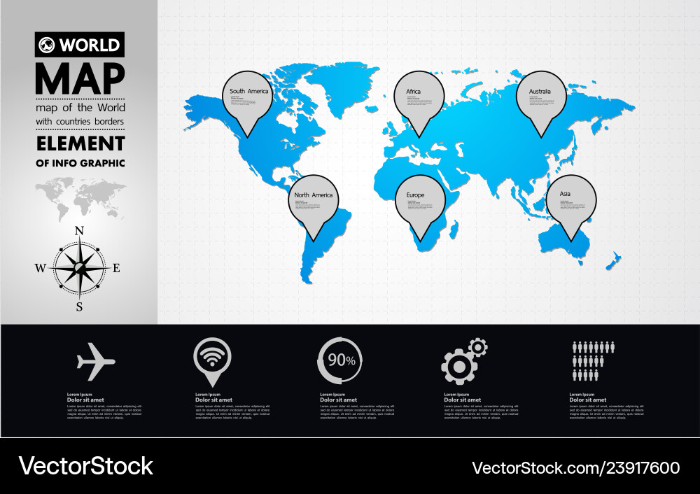 Grand world map graphic element Royalty Free Vector Image