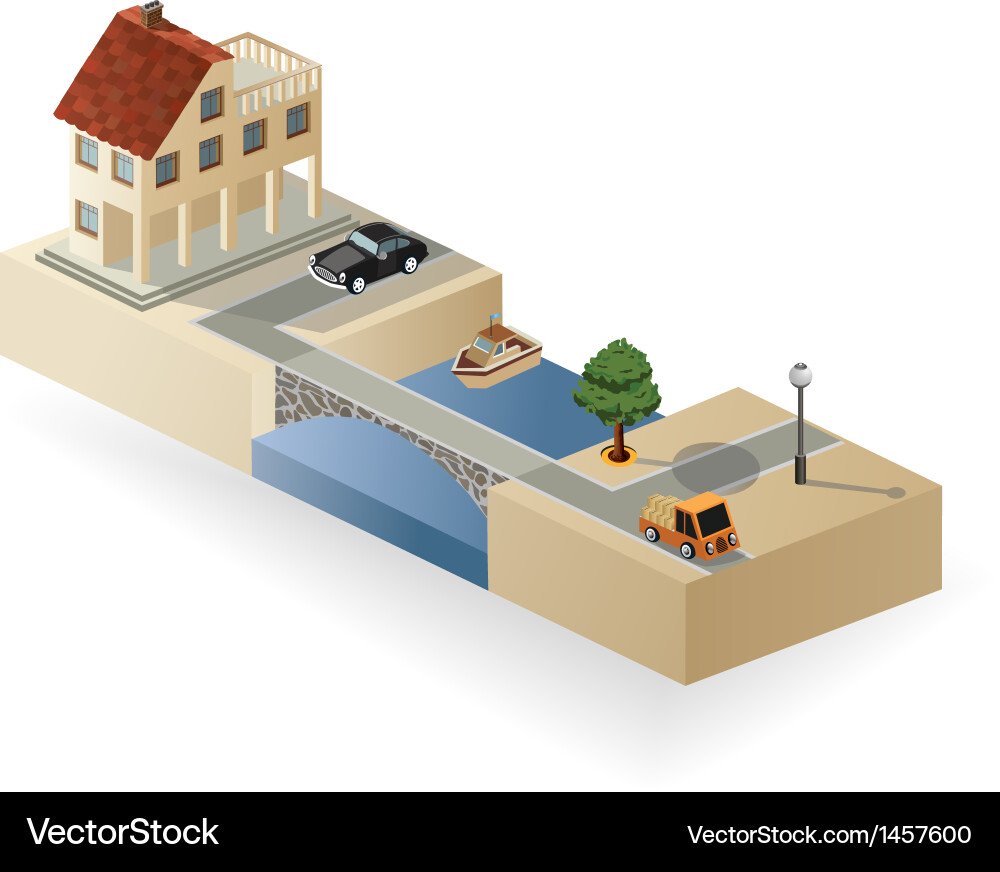 Isometric City Quay Scene Royalty Free Vector Image