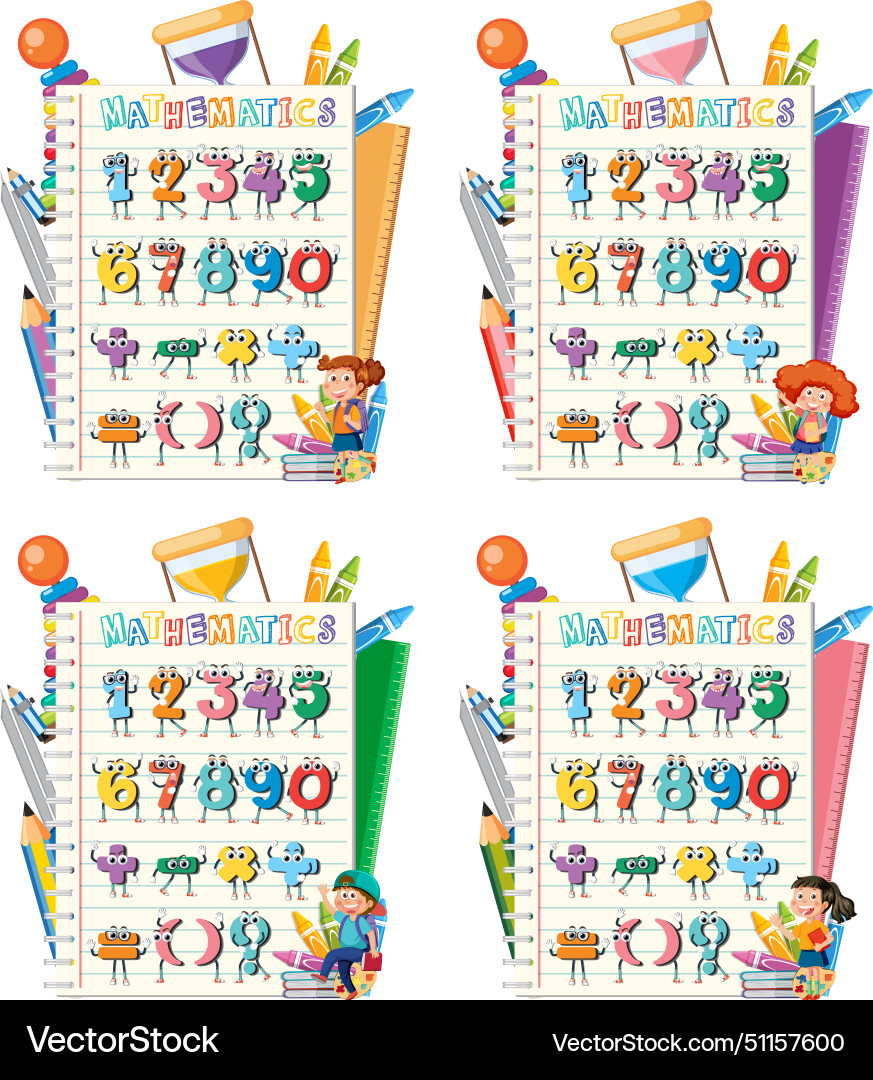 Math-themed notebook covers with animals Vector Image