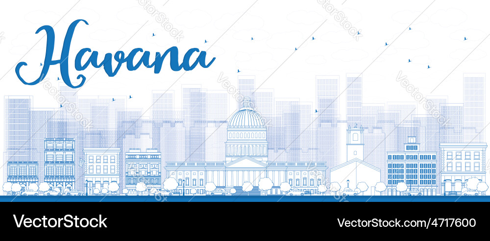 Outline havana skyline with blue building Vector Image