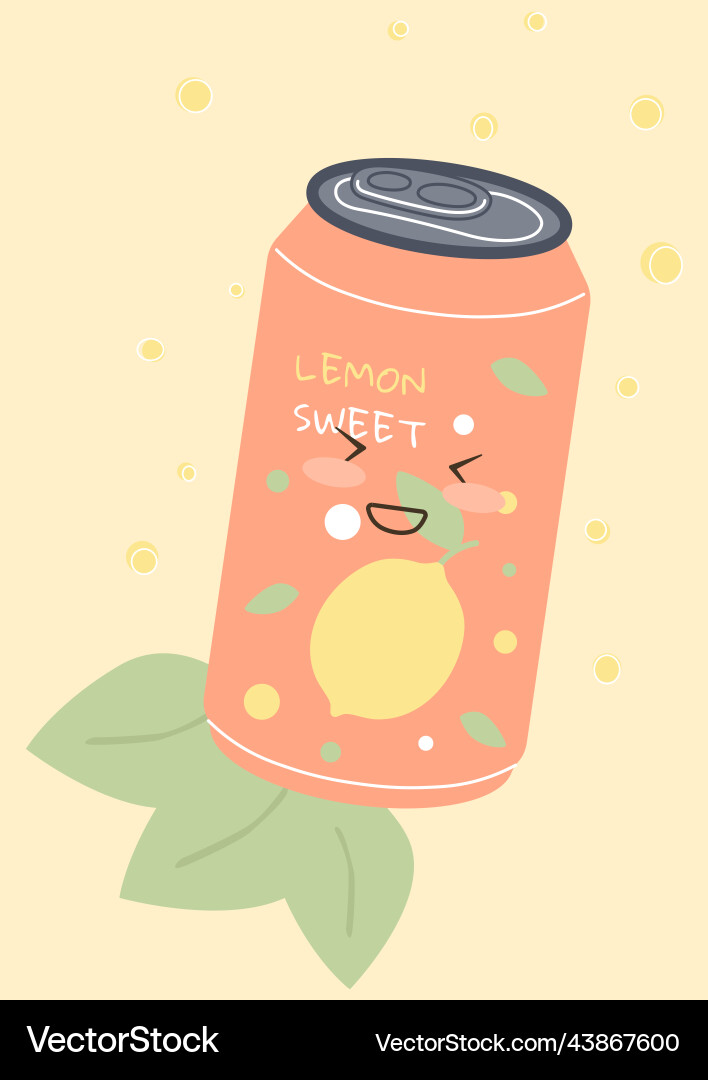 Soda can cute aluminum jar with lemon drinks Vector Image